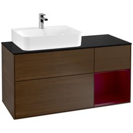 Villeroy & Boch Villeroy und Boch Finion Waschtischunterschrank G152HBGN 120cm, Abdeckplatte black matt, Emotion, Regal links Peony, Walnut veneer