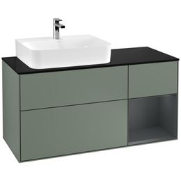 Villeroy & Boch Villeroy und Boch Finion Waschtischunterschrank G152HGGM 120cm, Abdeckplatte black matt, Emotion, Regal links Midnight Blue Matt Lacquer, Olive Matt Lacquer