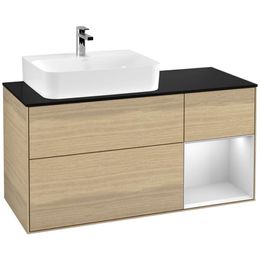 Villeroy & Boch Villeroy und Boch Finion Waschtischunterschrank G152MTPC 120cm, Abdeckplatte black matt, Emotion, Regal links White matt lacquer, Oak Veneer