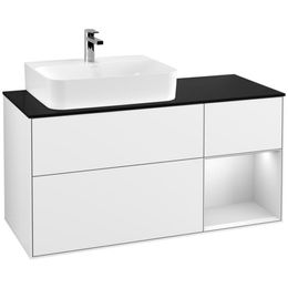 Villeroy & Boch Villeroy und Boch Finion Waschtischunterschrank F152MTGF 120cm, Abdeckplatte black matt, Regal rechts White matt lacquer, Glossy white lacquer
