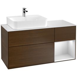 Villeroy & Boch Villeroy und Boch Finion Waschtischunterschrank F151MTGN 120cm, Abdeckplatte white matt, Regal rechts White matt lacquer, Walnut veneer