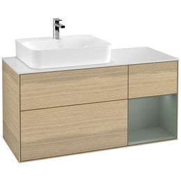 Villeroy & Boch Villeroy und Boch Finion Waschtischunterschrank F151GMPC 120cm, Abdeckplatte white matt, Regal rechts Olive Matt Lacquer, Oak Veneer