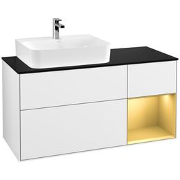 Villeroy & Boch Villeroy und Boch Finion Waschtischunterschrank F152HFGF 120cm, Abdeckplatte black matt, Regal rechts Gold matt, Glossy white lacquer