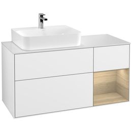 Villeroy & Boch Villeroy und Boch Finion Waschtischunterschrank F151PCGF 120cm, Abdeckplatte white matt, Regal rechts Oak Veneer, Glossy white lacquer