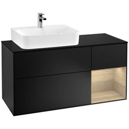 Villeroy & Boch Villeroy und Boch Finion Waschtischunterschrank F152PCPD 120cm, Abdeckplatte black matt, Regal rechts Oak Veneer, Black matt lacquer