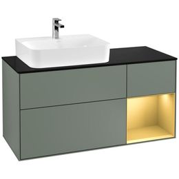 Villeroy & Boch Villeroy und Boch Finion Waschtischunterschrank F152HFGM 120cm, Abdeckplatte black matt, Regal rechts Gold matt, Olive Matt Lacquer