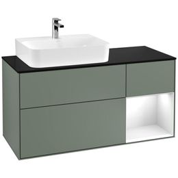 Villeroy & Boch Villeroy und Boch Finion Waschtischunterschrank F152GFGM 120cm, Abdeckplatte black matt, Regal rechts Glossy white lacquer, Olive Matt Lacquer