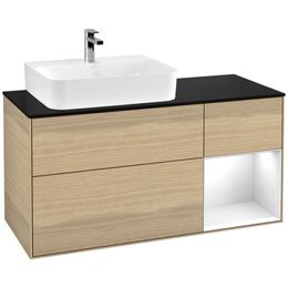Villeroy & Boch Villeroy und Boch Finion Waschtischunterschrank F152GFPC 120cm, Abdeckplatte black matt, Regal rechts Glossy white lacquer, Oak Veneer
