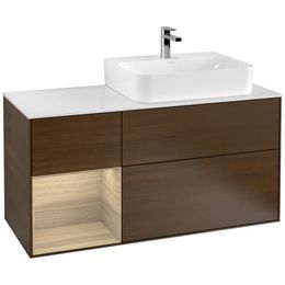 Villeroy & Boch Villeroy und Boch Finion Waschtischunterschrank G141PCGN 120cm, Abdeckplatte white matt, Emotion, Regal links Oak Veneer, Walnut veneer