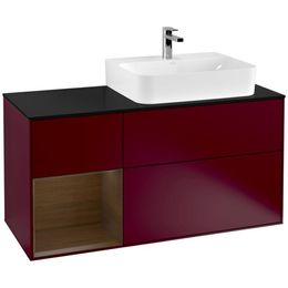 Villeroy & Boch Villeroy und Boch Finion Waschtischunterschrank G142GNHB 120cm, Abdeckplatte black matt, Emotion, Regal links Walnut veneer, Peony Matt