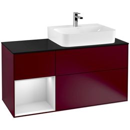 Villeroy & Boch Villeroy und Boch Finion Waschtischunterschrank G142MTHB 120cm, Abdeckplatte black matt, Emotion, Regal links White matt lacquer, Peony Matt