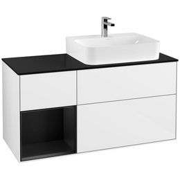 Villeroy & Boch Villeroy und Boch Finion Waschtischunterschrank G142PDGF 120cm, Abdeckplatte black matt, Emotion, Regal links Black matt lacquer, Glossy white lacquer