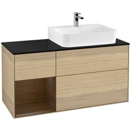 Villeroy & Boch Villeroy und Boch Finion Waschtischunterschrank G142GNPC 120cm, Abdeckplatte black matt, Emotion, Regal links Walnut veneer, Oak Veneer