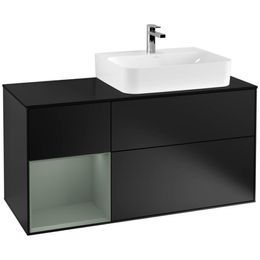 Villeroy & Boch Villeroy und Boch Finion Waschtischunterschrank G142GMPD 120cm, Abdeckplatte black matt, Emotion, Regal links Olive Matt Lacquer, Black matt lacquer