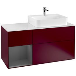 Villeroy & Boch Villeroy und Boch Finion Waschtischunterschrank F141GKHB 120cm, Abdeckplatte glass white Matt, Regal links Anthracite matt, Peony Matt