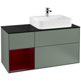 Villeroy & Boch Villeroy und Boch Finion Waschtischunterschrank G142HBGM 120cm, Abdeckplatte black matt, Emotion, Regal links Peony, Olive Matt Lacquer