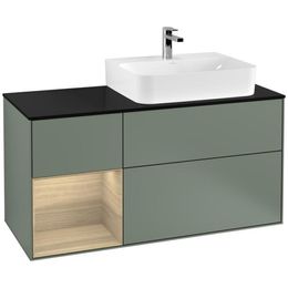 Villeroy & Boch Villeroy und Boch Finion Waschtischunterschrank G142PCGM 120cm, Abdeckplatte black matt, Emotion, Regal links Oak Veneer, Olive Matt Lacquer