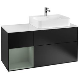 Villeroy & Boch Villeroy und Boch Finion Waschtischunterschrank F141GMPD 120cm, Abdeckplatte glass white Matt, Regal links Olive Matt Lacquer, Black matt lacquer