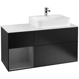 Villeroy & Boch Villeroy und Boch Finion Waschtischunterschrank F141GKPD 120cm, Abdeckplatte glass white Matt, Regal links Anthracite matt, Black matt lacquer