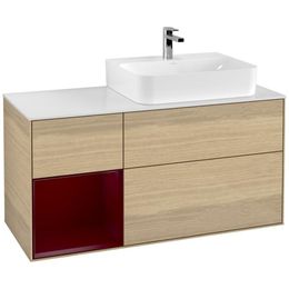 Villeroy & Boch Villeroy und Boch Finion Waschtischunterschrank F141HBPC 120cm, Abdeckplatte glass white Matt, Regal links Peony, Oak Veneer