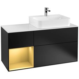 Villeroy & Boch Villeroy und Boch Finion Waschtischunterschrank F141HFPD 120cm, Abdeckplatte glass white Matt, Regal links Gold matt, Black matt lacquer
