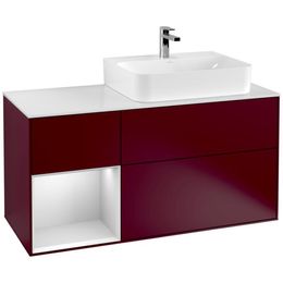 Villeroy & Boch Villeroy und Boch Finion Waschtischunterschrank F141MTHB 120cm, Abdeckplatte glass white Matt, Regal links White matt lacquer, Peony Matt