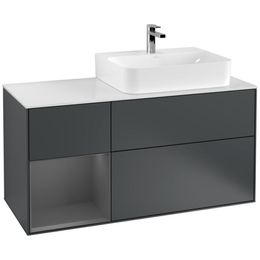 Villeroy & Boch Villeroy und Boch Finion Waschtischunterschrank F141GKHG 120cm, Abdeckplatte glass white Matt, Regal links Anthracite matt, Midnight Blue Matt Lacquer