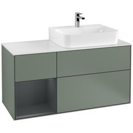 Villeroy & Boch Villeroy und Boch Finion Waschtischunterschrank F141HGGM 120cm, Abdeckplatte glass white Matt, Regal links Midnight Blue Matt Lacquer, Olive Matt Lacquer