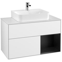 Villeroy & Boch Villeroy und Boch Finion Waschtischunterschrank G121PDGF 100cm, Abdeckplatte white matt, Emotion, Regal rechts Black matt lacquer, Glossy white lacquer