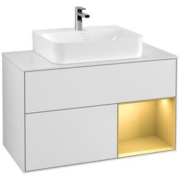 Villeroy & Boch Villeroy und Boch Finion Waschtischunterschrank G121HFMT 100cm, Abdeckplatte white matt, Emotion, Regal rechts Gold matt, White matt lacquer