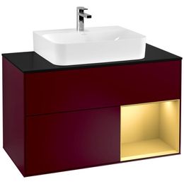 Villeroy & Boch Villeroy und Boch Finion Waschtischunterschrank G122HFHB 100cm, Abdeckplatte black matt, Emotion, Regal rechts Gold matt, Peony Matt