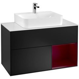 Villeroy & Boch Villeroy und Boch Finion Waschtischunterschrank F121HBPD 100cm, Abdeckplatte wei&szlig; matt, Regal rechts Peony, Black matt lacquer