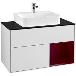 Villeroy & Boch Villeroy und Boch Finion Waschtischunterschrank G122HBMT 100cm, Abdeckplatte black matt, Emotion, Regal rechts Peony, White matt lacquer