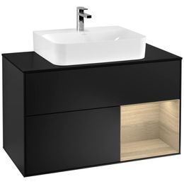 Villeroy & Boch Villeroy und Boch Finion Waschtischunterschrank G122PCPD 100cm, Abdeckplatte black matt, Emotion, Regal rechts Oak Veneer, Black matt lacquer