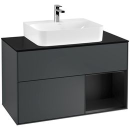 Villeroy & Boch Villeroy und Boch Finion Waschtischunterschrank G122PDHG 100cm, Abdeckplatte black matt, Emotion, Regal rechts Black matt lacquer, Midnight Blue Matt Lacquer