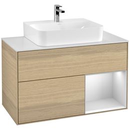 Villeroy & Boch Villeroy und Boch Finion Waschtischunterschrank F121MTPC 100cm, Abdeckplatte wei&szlig; matt, Regal rechts White matt lacquer, Oak Veneer