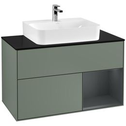 Villeroy & Boch Villeroy und Boch Finion Waschtischunterschrank F122HGGM 100cm, Abdeckplatte black matt, Regal rechts Midnight Blue Matt Lacquer, Olive Matt Lacquer