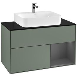 Villeroy & Boch Villeroy und Boch Finion Waschtischunterschrank F122GKGM 100cm, Abdeckplatte black matt, Regal rechts Anthracite matt, Olive Matt Lacquer