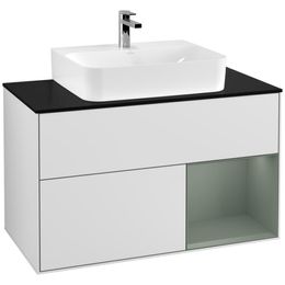 Villeroy & Boch Villeroy und Boch Finion Waschtischunterschrank F122GMMT 100cm, Abdeckplatte black matt, Regal rechts Olive Matt Lacquer, White matt lacquer