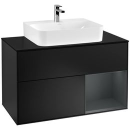 Villeroy & Boch Villeroy und Boch Finion Waschtischunterschrank F122HGPD 100cm, Abdeckplatte black matt, Regal rechts Midnight Blue Matt Lacquer, Black matt lacquer