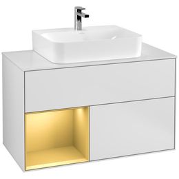 Villeroy & Boch Villeroy und Boch Finion Waschtischunterschrank G111HFMT 100cm, Abdeckplatte white matt, Emotion, Regal links Gold matt, White matt lacquer