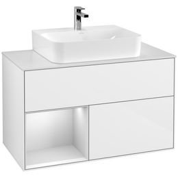 Villeroy & Boch Villeroy und Boch Finion Waschtischunterschrank G111MTGF 100cm, Abdeckplatte white matt, Emotion, Regal links White matt lacquer, Glossy white lacquer