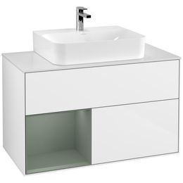 Villeroy & Boch Villeroy und Boch Finion Waschtischunterschrank G111GMGF 100cm, Abdeckplatte white matt, Emotion, Regal links Olive Matt Lacquer, Glossy white lacquer