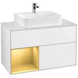 Villeroy & Boch Villeroy und Boch Finion Waschtischunterschrank G111HFGF 100cm, Abdeckplatte white matt, Emotion, Regal links Gold matt, Glossy white lacquer