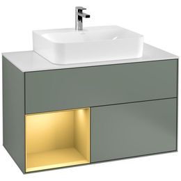 Villeroy & Boch Villeroy und Boch Finion Waschtischunterschrank G111HFGM 100cm, Abdeckplatte white matt, Emotion, Regal links Gold matt, Olive Matt Lacquer