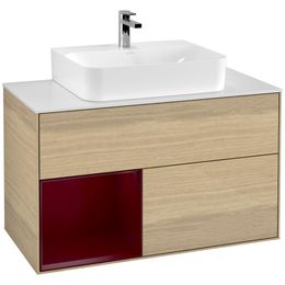 Villeroy & Boch Villeroy und Boch Finion Waschtischunterschrank G111HBPC 100cm, Abdeckplatte white matt, Emotion, Regal links Peony, Oak Veneer