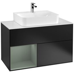Villeroy & Boch Villeroy und Boch Finion Waschtischunterschrank G111GMPD 100cm, Abdeckplatte white matt, Emotion, Regal links Olive Matt Lacquer, Black matt lacquer
