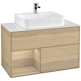 Villeroy & Boch Villeroy und Boch Finion Waschtischunterschrank G111PCPC 100cm, Abdeckplatte white matt, Emotion, Regal links Oak Veneer, Oak Veneer