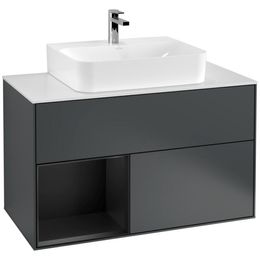 Villeroy & Boch Villeroy und Boch Finion Waschtischunterschrank G111PDHG 100cm, Abdeckplatte white matt, Emotion, Regal links Black matt lacquer, Midnight Blue Matt Lacquer