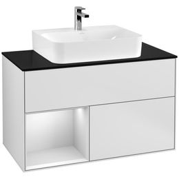 Villeroy & Boch Villeroy und Boch Finion Waschtischunterschrank G112MTMT 100cm, Abdeckplatte black matt, Emotion, Regal links White matt lacquer, White matt lacquer